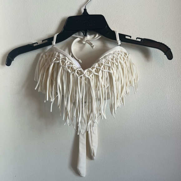 damsel | Swim | Damsel S White Swimsuit Top Fringe On Front Tie Straps ...